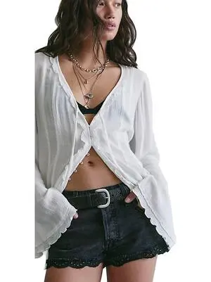 We The Free Cali Lace Trim Denim Shorts - Washed Black