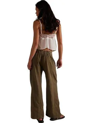 Free People Free People Day's End Linen Pull-On Wide Leg Trousers Beech Leaves
