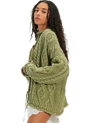 Free People Opal Knit Cardigen At - Iguana