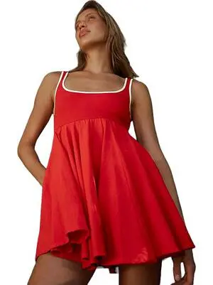 Free People Prescott Cotton Mini Dress - Fiery Red Combo