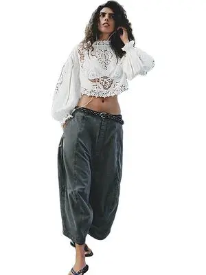 Free People Hannah Embroidered Cutwork Blouse - White