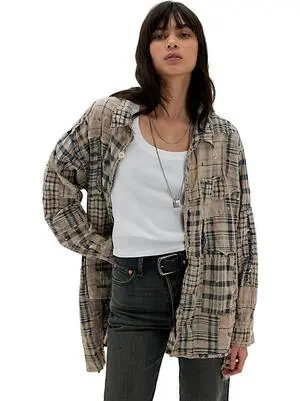 MAGNOLIA PEARL Patchwork Adison Workshirt - Grey Pattern