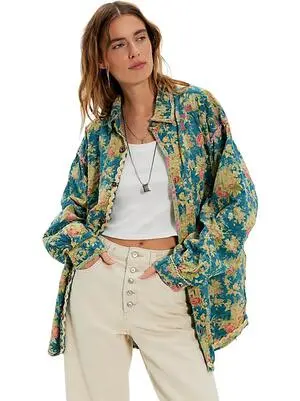 MAGNOLIA PEARL Quilted Landes Oversized Button-down Shirt - Blue Pattern