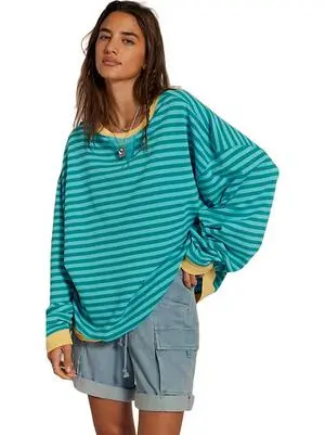 We The Free Classic Striped Oversized Crewneck - Seaglass Combo