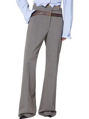 Prada Wool Blend Wide Leg Trousers With Printed Belt - Brown