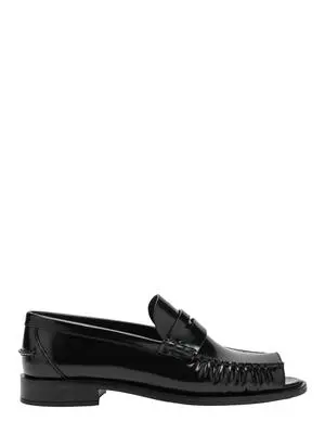 Prada Brushed Leather Peep-toe Loafers - Black