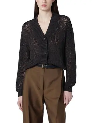 ROBERTO COLLINA Cotton-blend Openwork Knit Cardigan - Brown