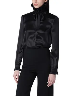 Gucci Silk Satin Bow Blouse - Black