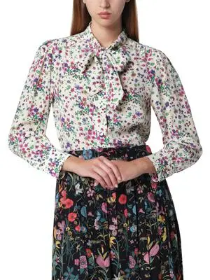 Gucci Printed Silk Shirt With Tie Neck Bow - Multicolor
