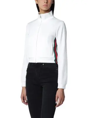 Gucci Ribbed Cotton Jersey Zip Hoodie With Web - White
