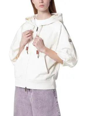 Moncler Short Sleeve Jersey Hooded Sweatshirt - White