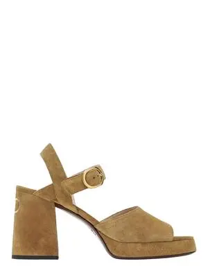 Valentino Garavani Fawcette Platform Sandals In Split Leather - Beige