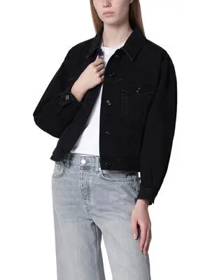 ANINE BING Quincy Cropped Denim Jacket - Black