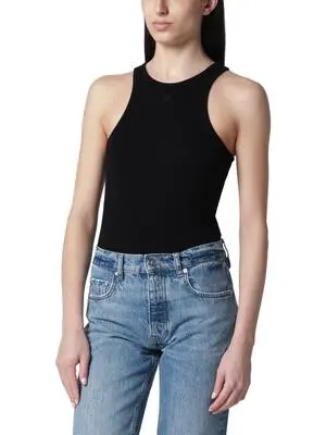 ANINE BING Ribbed Tank Top With Embroidered Logo - Black