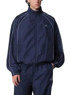Balenciaga Navy Poplin Track Jacket With Printed Motif - Blue