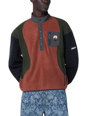 BRAIN DEAD Color-block Fleece With Embroidered Logo - Beige