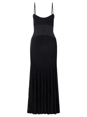 Galvan Belladonna Mesh-trimmed Ribbed-knit Gown - Black