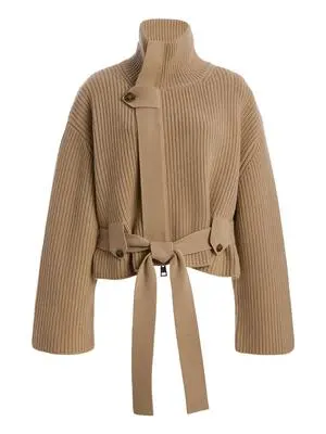Brandon Maxwell The Neal Belted Recycled-cashmere Blend Sweater - Neutral