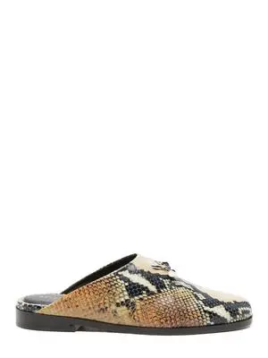 Alexander McQueen Leather Slippers With Snakeskin Print And Hardware Detail - Multi