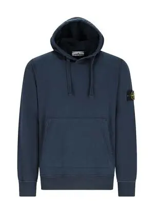 Stone Island Logo Cotton Hoodie - Blue