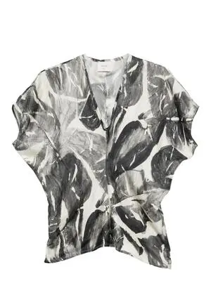 ALYSI Printed V-neck Silk Shirt - Black