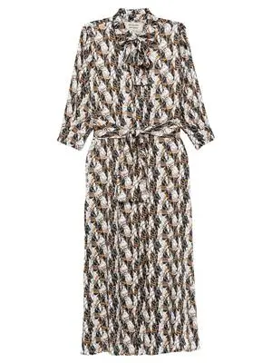 ALESSANDRO ENRIQUEZ Printed Long Shirt Dress With Tie Neck And Belt - Multi