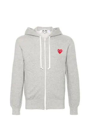 Play Comme Des Garcon Cotton Full Zip Hoodie With Heart Emblem - Grey