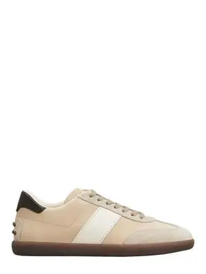 TOD'S Leather Lace-up Sneakers With Stud Detailing - Beige