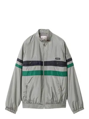 Miu Miu Tech Silk Blouson Jacket With Striped Detailing - Grey