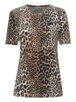 GANNI Leopard Print Logo Appliqué Cotton T-shirt - Multi