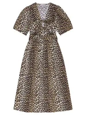 GANNI Leopard Print Organic Cotton Midi Dress - Multi