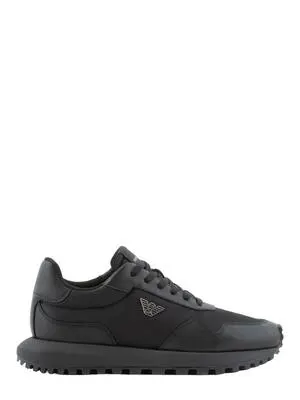 Emporio Armani Logo Plaque Lace-up Sneakers - Black