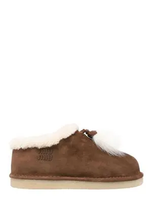 Miu Miu Suede Shearling Lined Slip-on Slippers - Brown