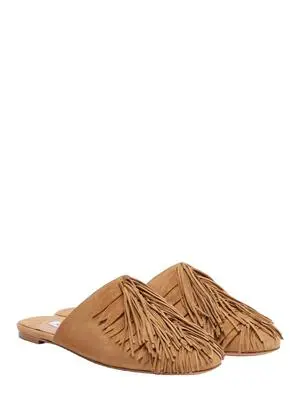 AQUAZZURA Maverick Fringed Suede Mules - Brown