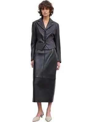 HOUSE OF DAGMAR Slim Tailored Leather Blazer - Black