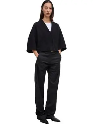 HOUSE OF DAGMAR V-neck Cropped Merino Wool Cardigan - Black