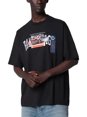 Balenciaga Bumper Stickers Medium-fit Cotton T-shirt - Black