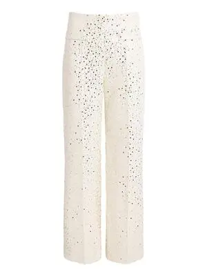 Sandro Sandro Paris Embellished Cotton-Blend Wide-Leg Trousers Beige