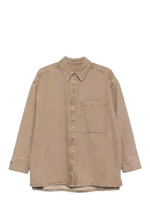 BY MALENE BIRGER Washed Cotton Denim Shirt With Embroidered Logo - Neutrals