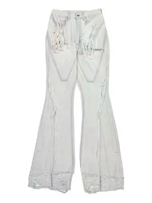 Rick Owens Slivered Bootcut Frayed Jeans - White