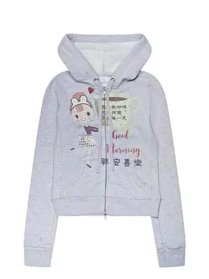 PRAYING Graphic-print Zip-up Hoodie - Grey