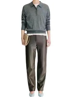 Loulou De Saison Fine Knit Long-sleeve Polo Shirt - Grey