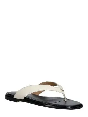 Patrizia Pepe Calf Leather Flip Flops With Logo Plaque - Neutrals