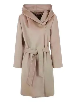 Max Mara Belted Hooded Wool Coat - Neutrals