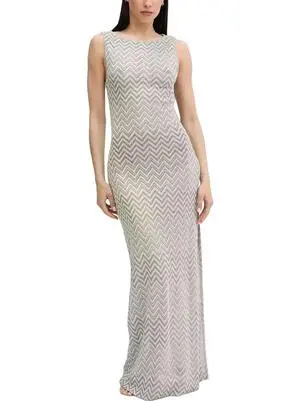 Liu Jo Chevron-knit Sleeveless Maxi Dress - Silver