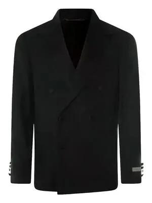 Canali Double-breasted Wool Suit Jacket - Black