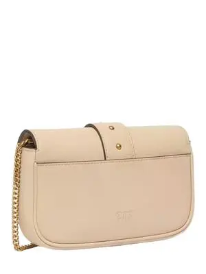 Pinko Love Birds Embellished Leather Shoulder Bag - Neutrals
