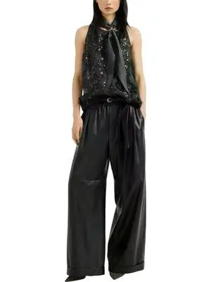 Brunello Cucinelli Sequined Silk Top With Lynx Embroidery - Black