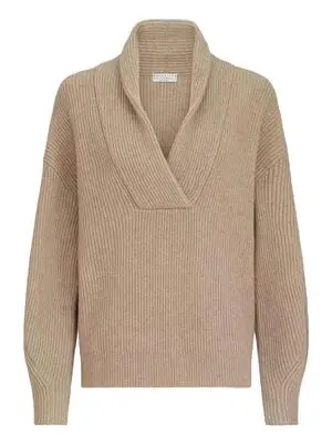 Brunello Cucinelli Cashmere English-rib Sweater With Monili - Neutrals