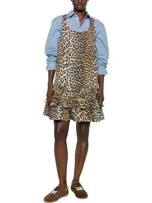 GANNI Leopard-print Ruffled Dress - Neutrals